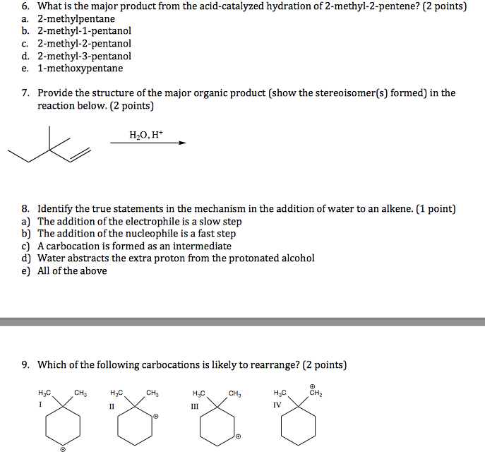 Solved 6. What is the major product from the acid-catalyzed | Chegg.com
