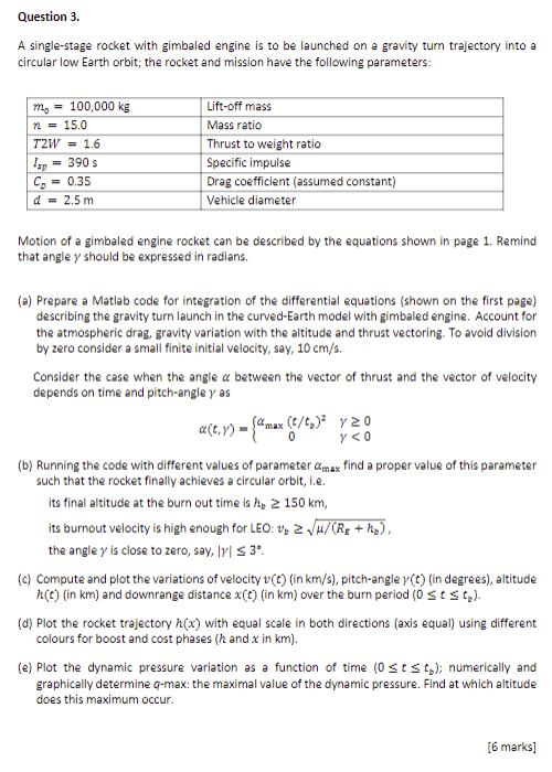 Question 3. A single-stage rocket with gimbaled | Chegg.com