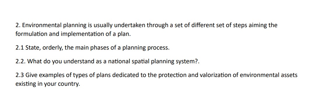 Solved Environmental planning is usually undertaken through | Chegg.com