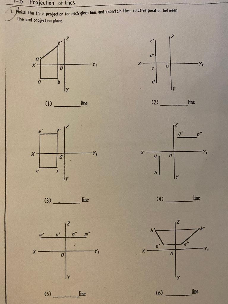 Solved Projection of lines. Finish the third projection for | Chegg.com