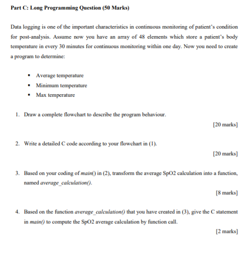 Solved Part C Long Programming Question 50 Marks Data 