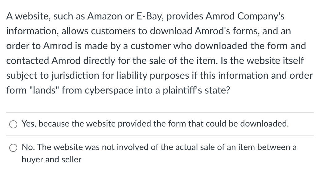 Solved A website, such as Amazon or E-Bay, provides Amrod | Chegg.com