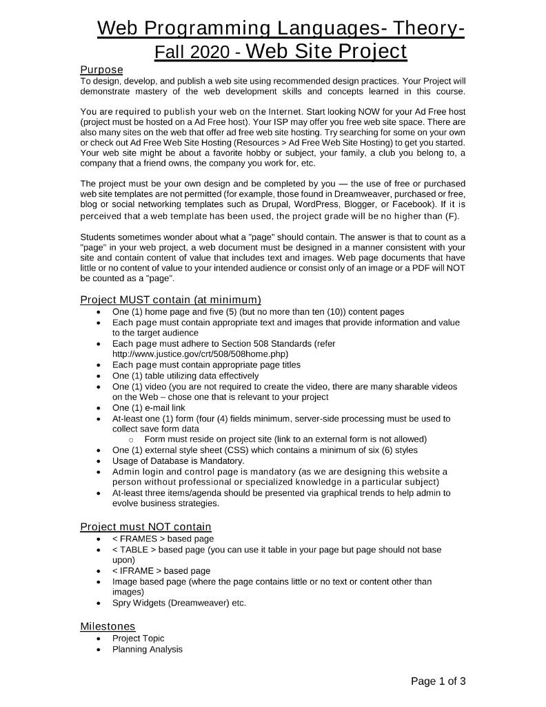 Web Programming Languages- Theory- Fall 2020 - Web | Chegg.com