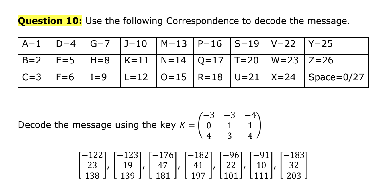 Solved Question 10: Use the following Correspondence to | Chegg.com