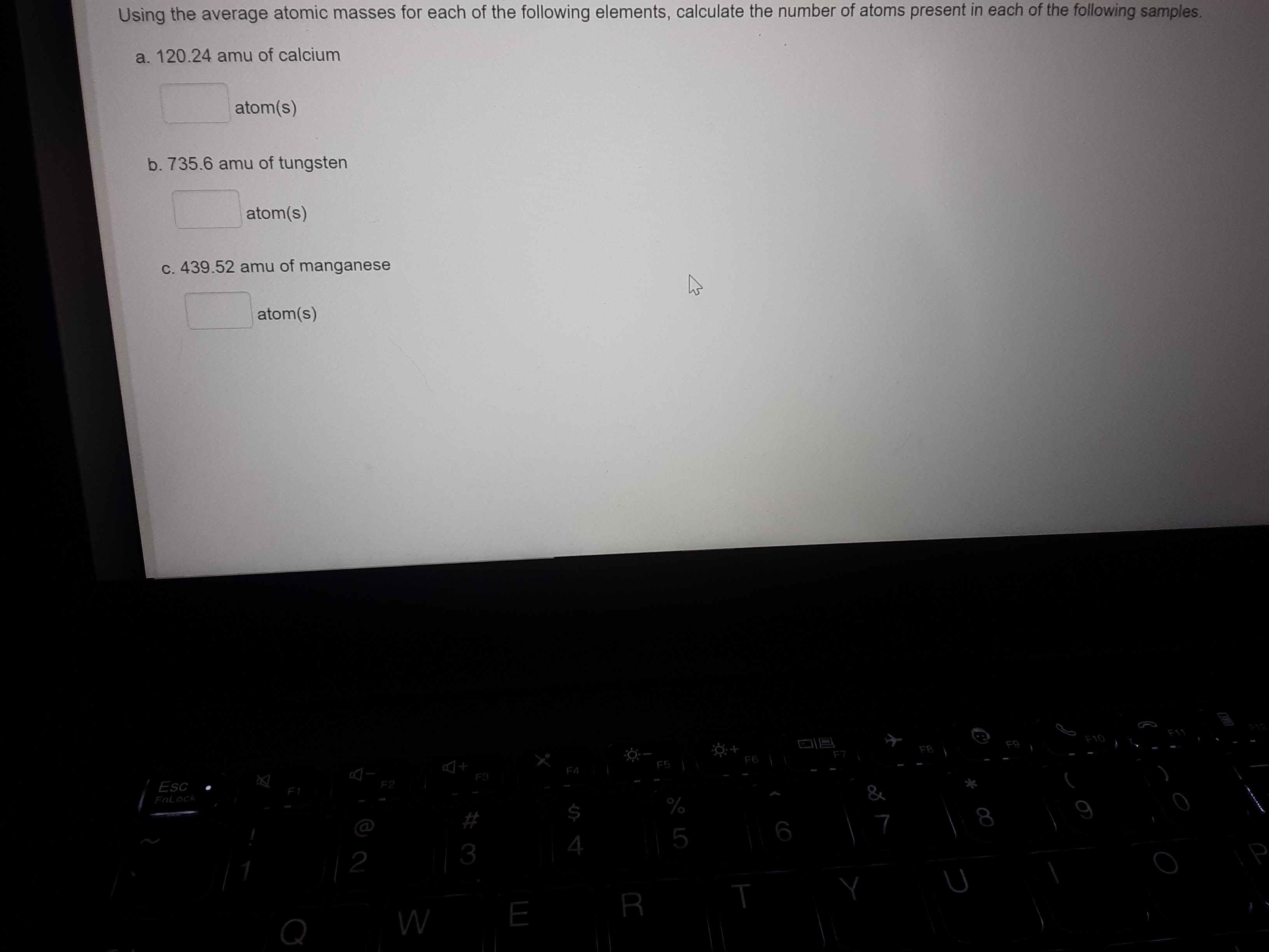 Solved Using the average atomic masses for each of the | Chegg.com