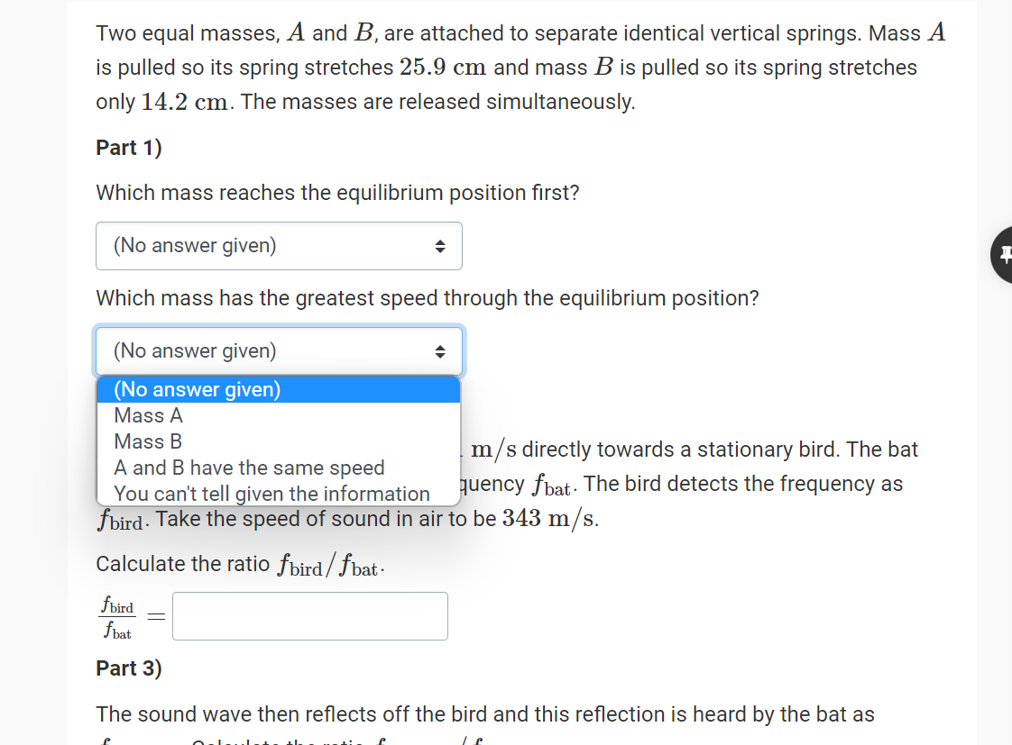 Solved Two equal masses, A and B, are attached to separate | Chegg.com