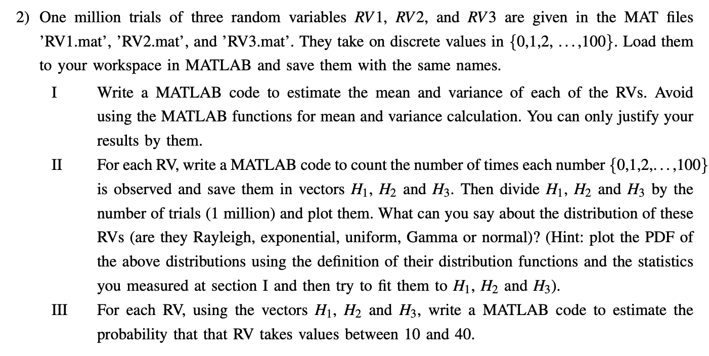 2) One million trials of three random variables | Chegg.com