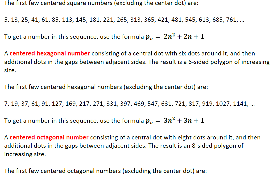 Solved Centered polygonal numbers are a series of numbers in | Chegg.com