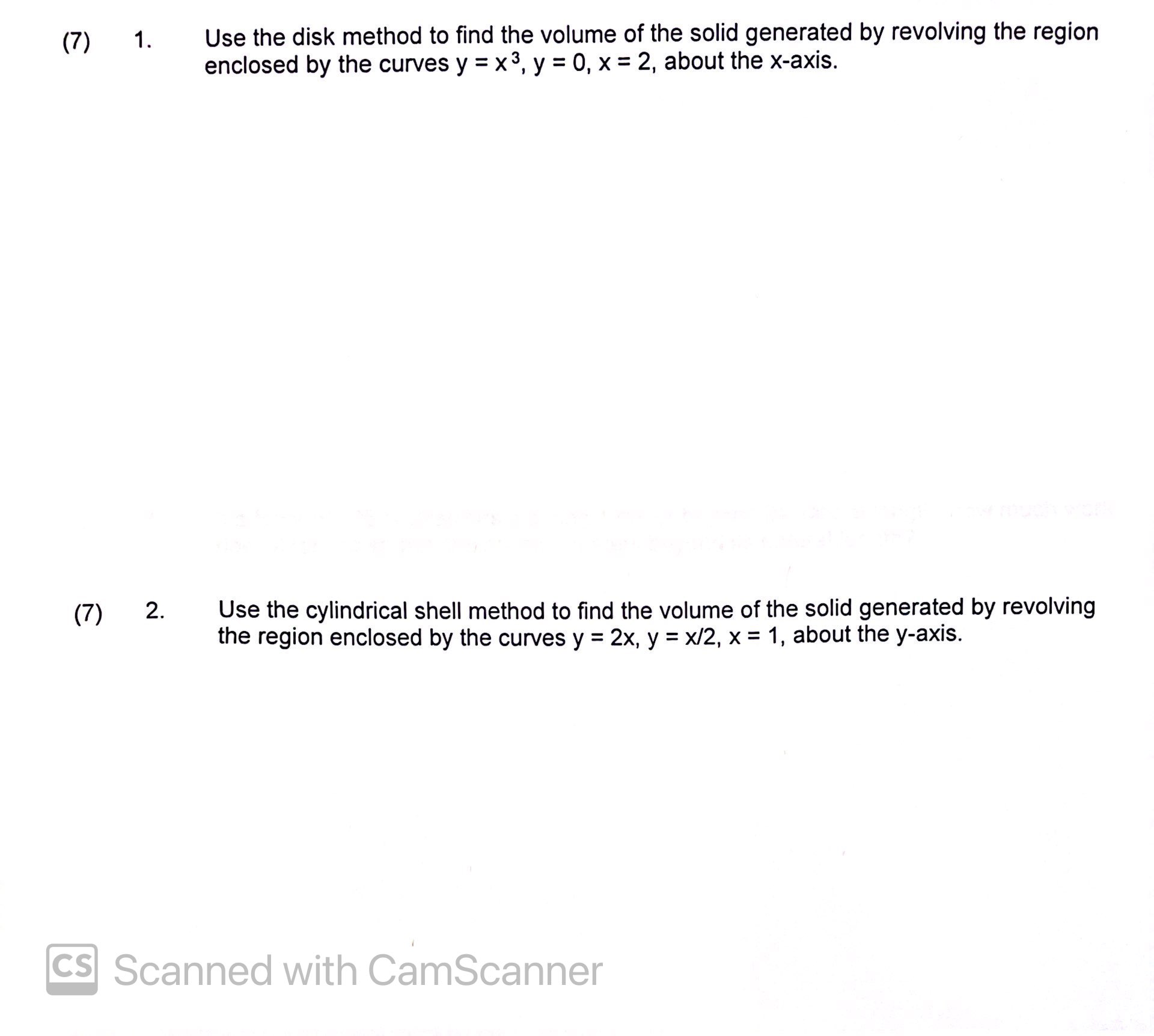 (7) 1. Use the disk method to find the volume of the | Chegg.com