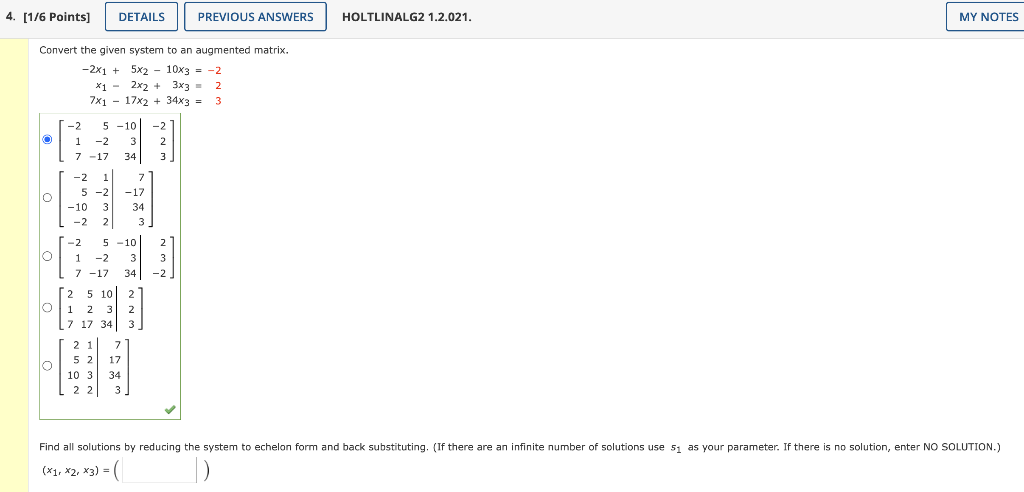 Solved Convert the given system to an augmented matrix. | Chegg.com