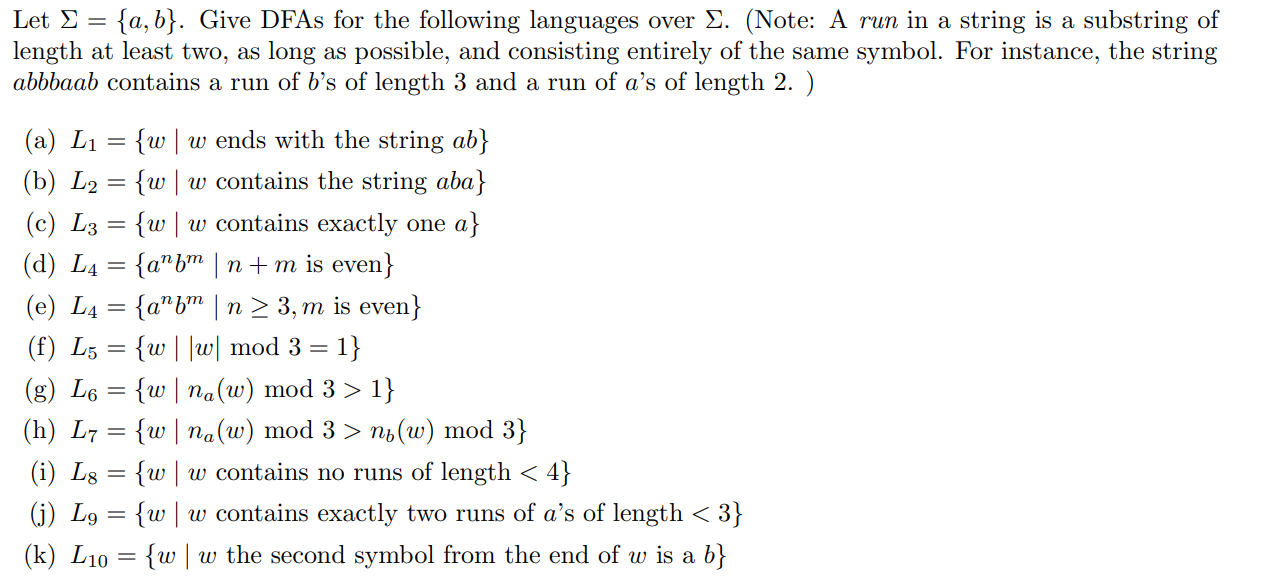 Solved Let E = {a,b}. Give DFAs for the following languages | Chegg.com