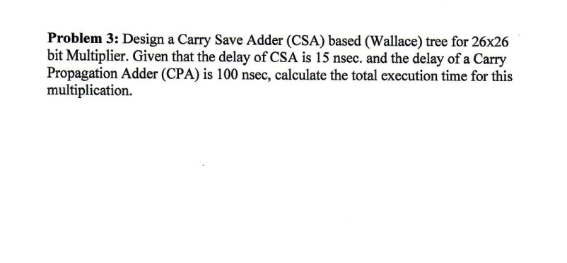 Solved Problem 3: Design a Carry Save Adder (CSA) based | Chegg.com