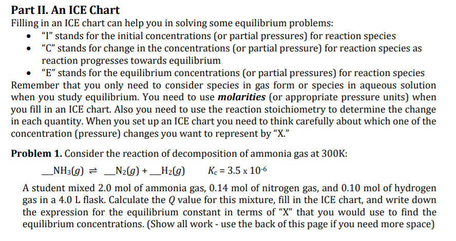 Solved Part II. An ICE Chart Filling in an ICE chart can | Chegg.com
