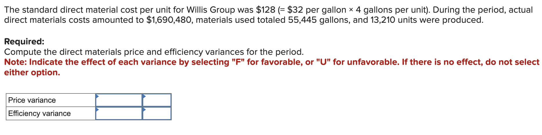 Solved The standard direct material cost per unit for Willis | Chegg.com