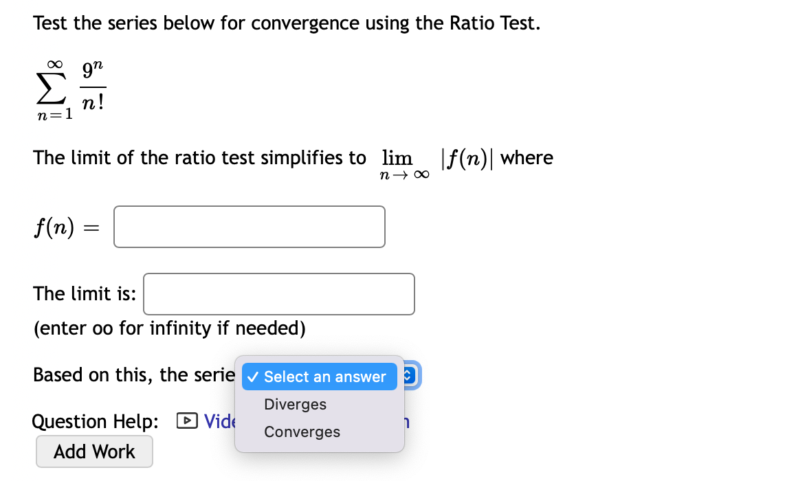 Solved Test the series below for convergence using the Ratio | Chegg.com