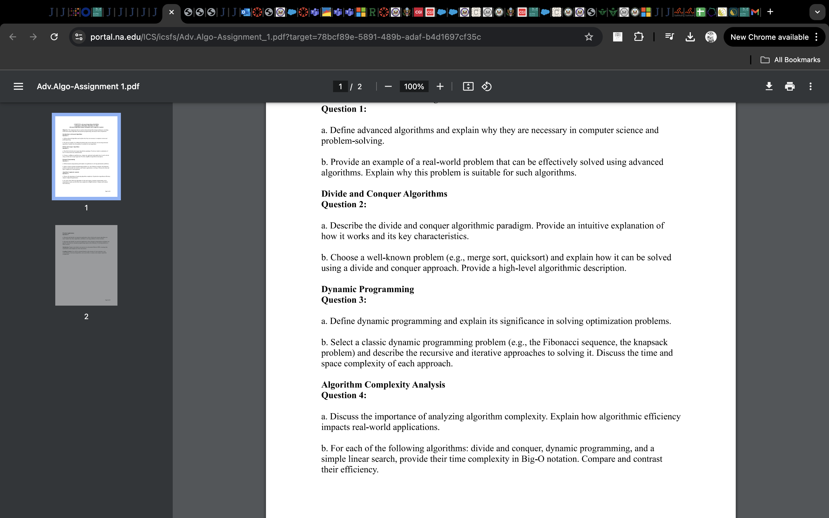 Solved Question 1:a. ﻿Define advanced algorithms and explain | Chegg.com
