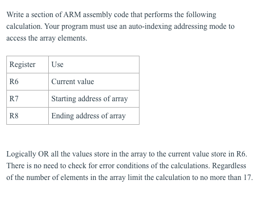 Solved Write a section of ARM assembly code that performs | Chegg.com