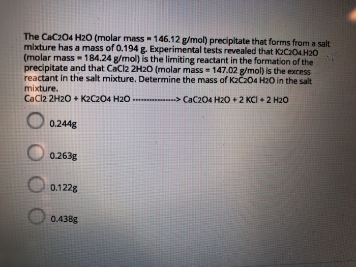Solved The CaC2O4 H2O precipitate that forms from a salt | Chegg.com