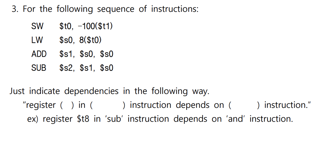 Solved 3. For the following sequence of instructions: SW | Chegg.com