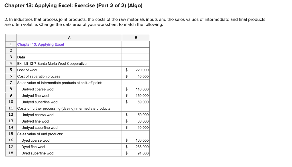 Solved Chapter 13: Applying Excel: Exercise (Part 2 of 2) | Chegg.com