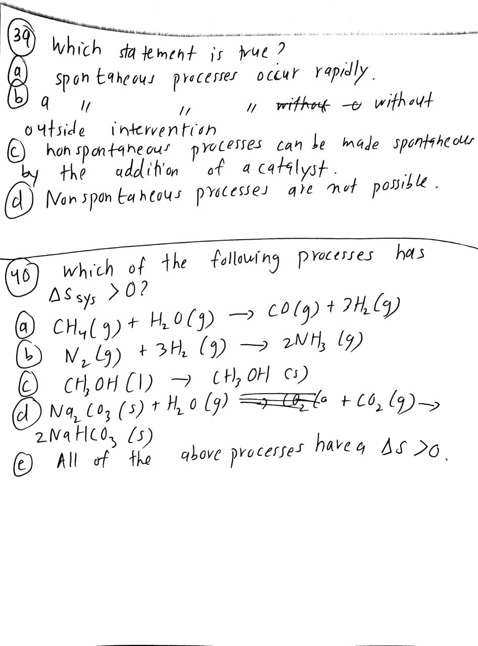 Solved 11 1 (39) which statement is true ? spon taneous | Chegg.com