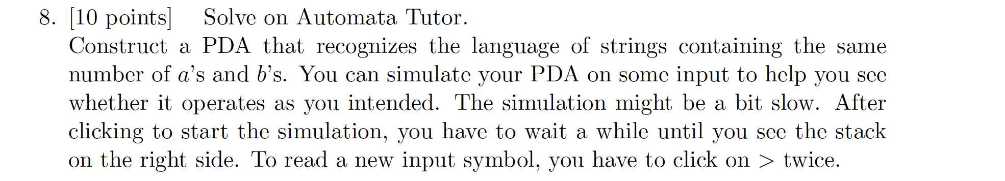 Solved 8. [10 points] Solve on Automata Tutor. Construct a | Chegg.com