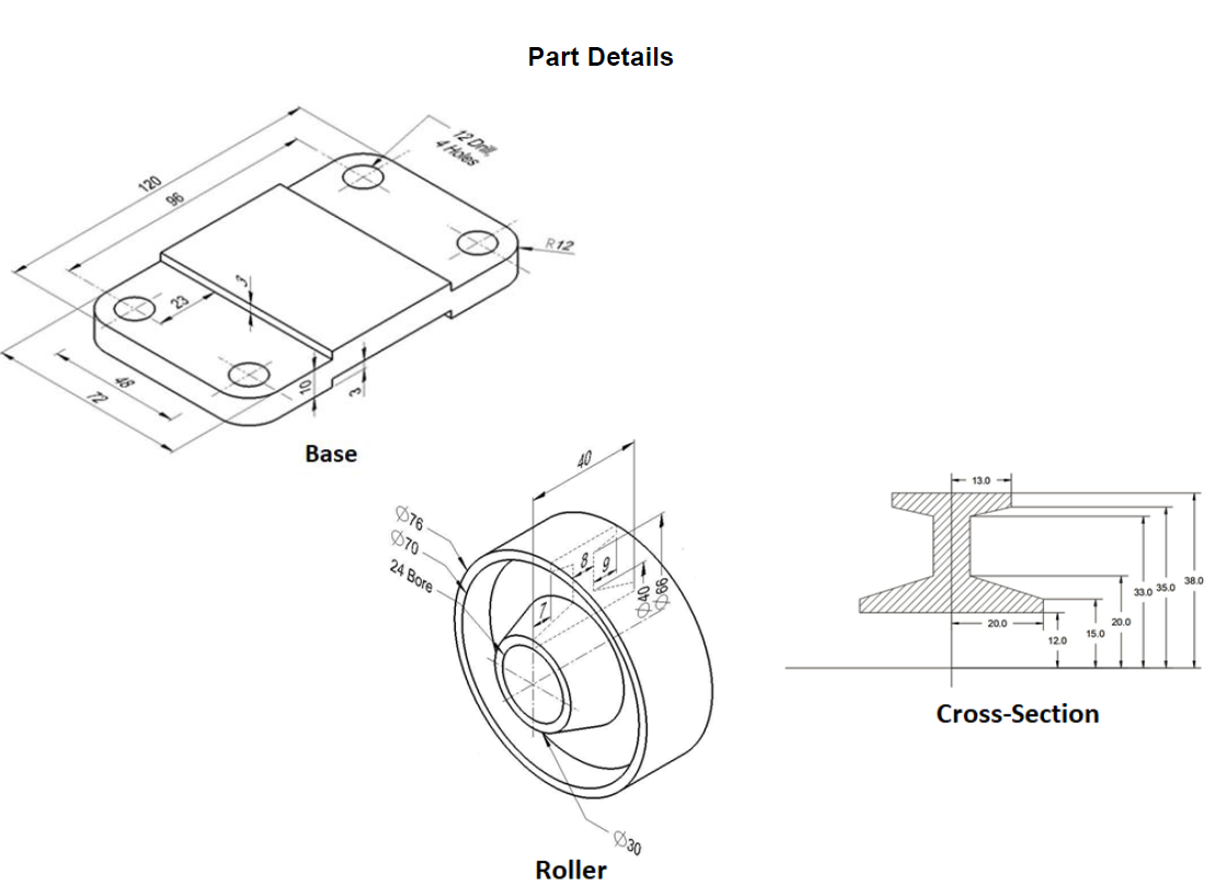 Solved Create a Belt Roller Support assembly as shown in | Chegg.com
