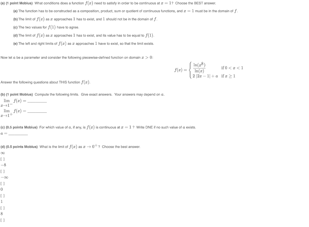 Solved (a) (1 point Mobius) What conditions does a function | Chegg.com
