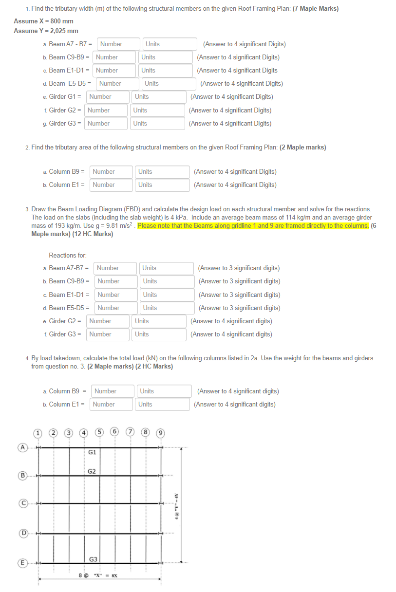Solved Find the tributary width (m) of the following | Chegg.com