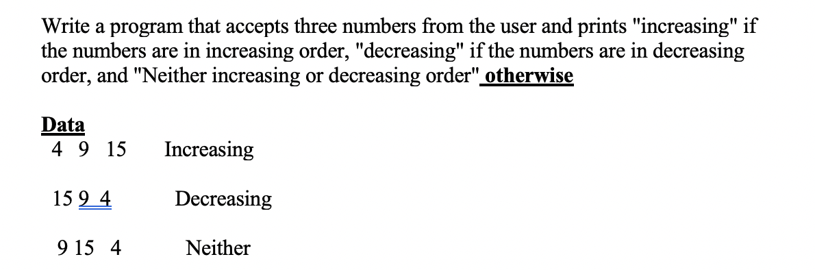 Write a program that accepts three numbers from the | Chegg.com