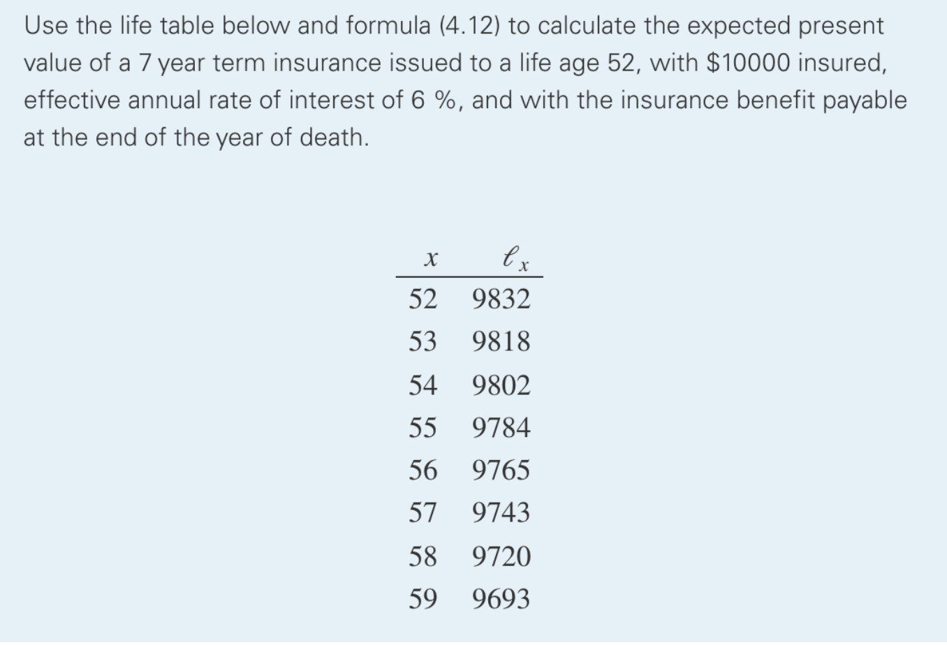 Solved Use the life table below and formula (4.12) to | Chegg.com