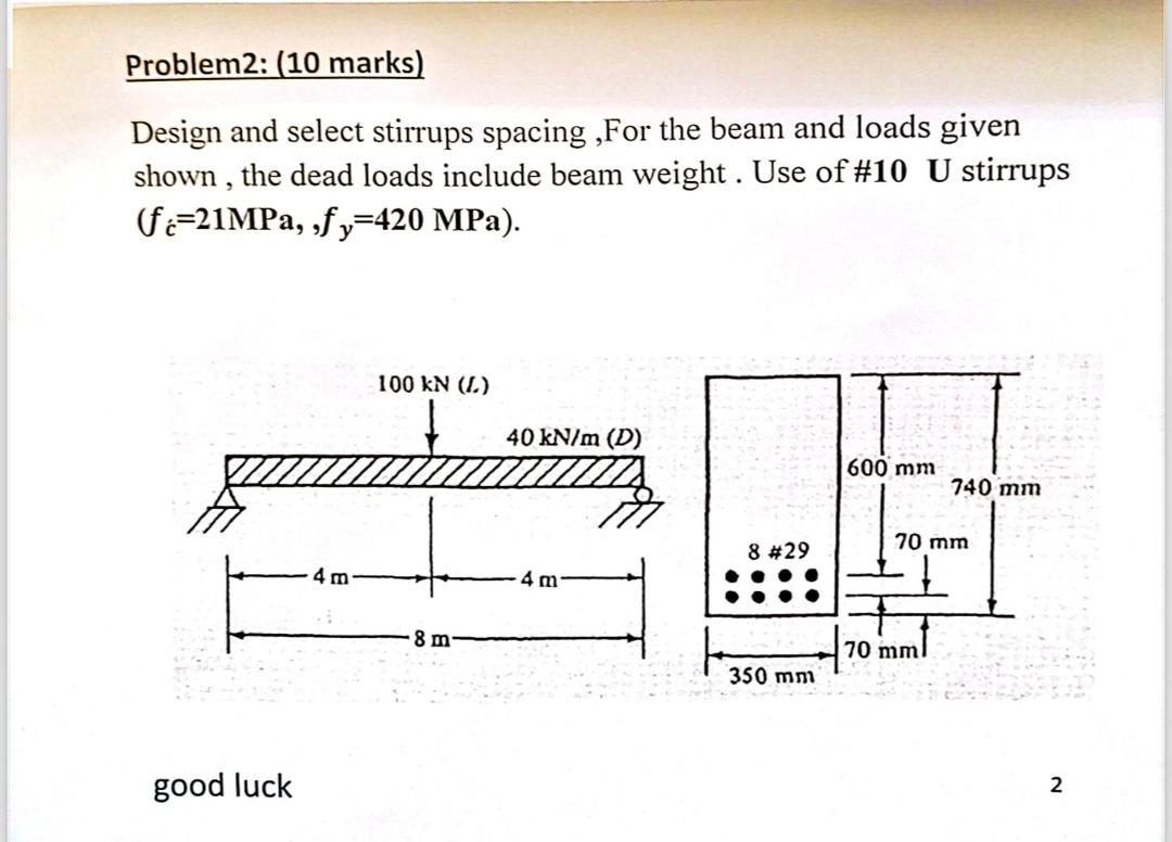 Solved Problem2: (10 ﻿marks)Design and select stirrups | Chegg.com