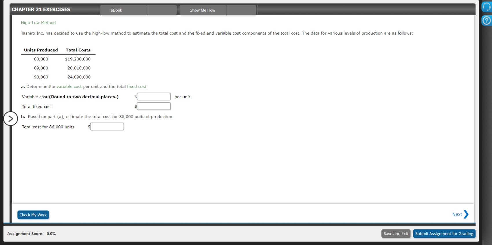 Solved a. Determine the variable cost per unit and the total | Chegg.com
