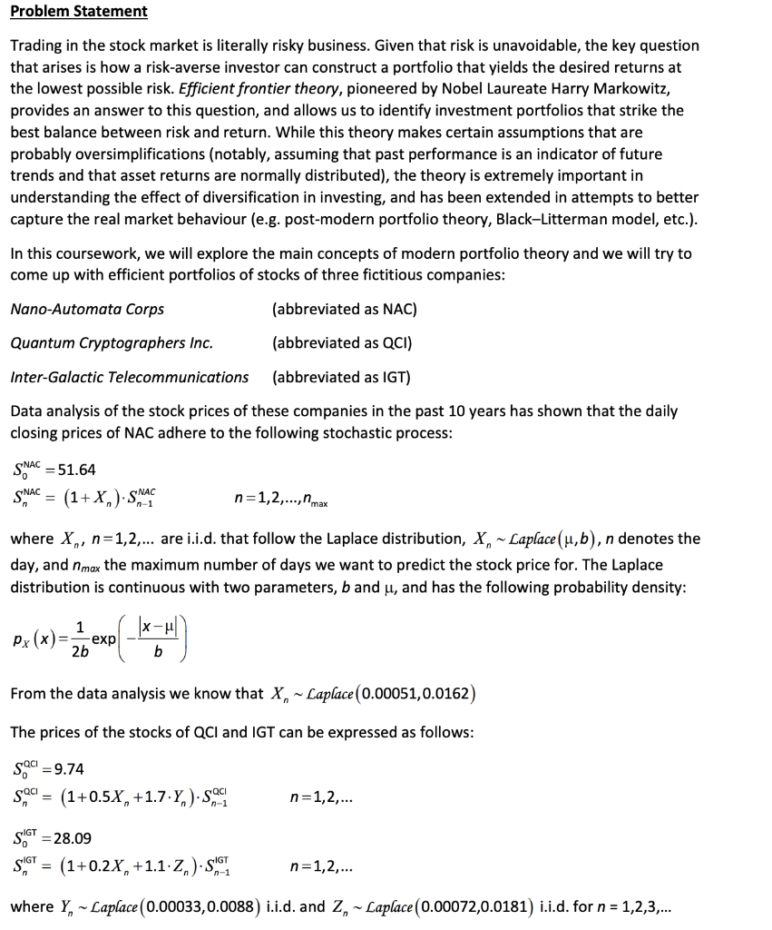 Problem Statement Trading in the stock market is | Chegg.com