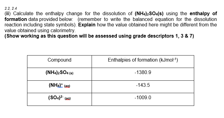 Solved Calculate the enthalpy change for the dissolution | Chegg.com