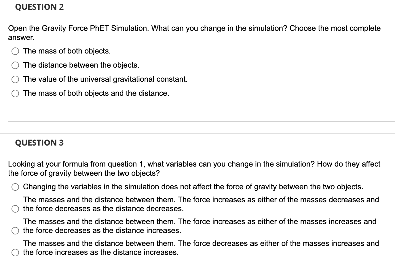 Solved Open the Gravity Force PhET Simulation. What can you | Chegg.com