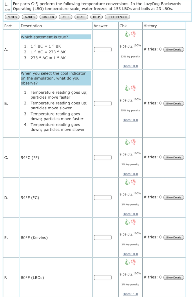 Solved 1. For parts C-F, perform the following temperature | Chegg.com