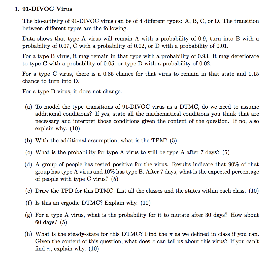 1. 91-DIVOC Virus The bio-activity of 91-DIVOC virus | Chegg.com