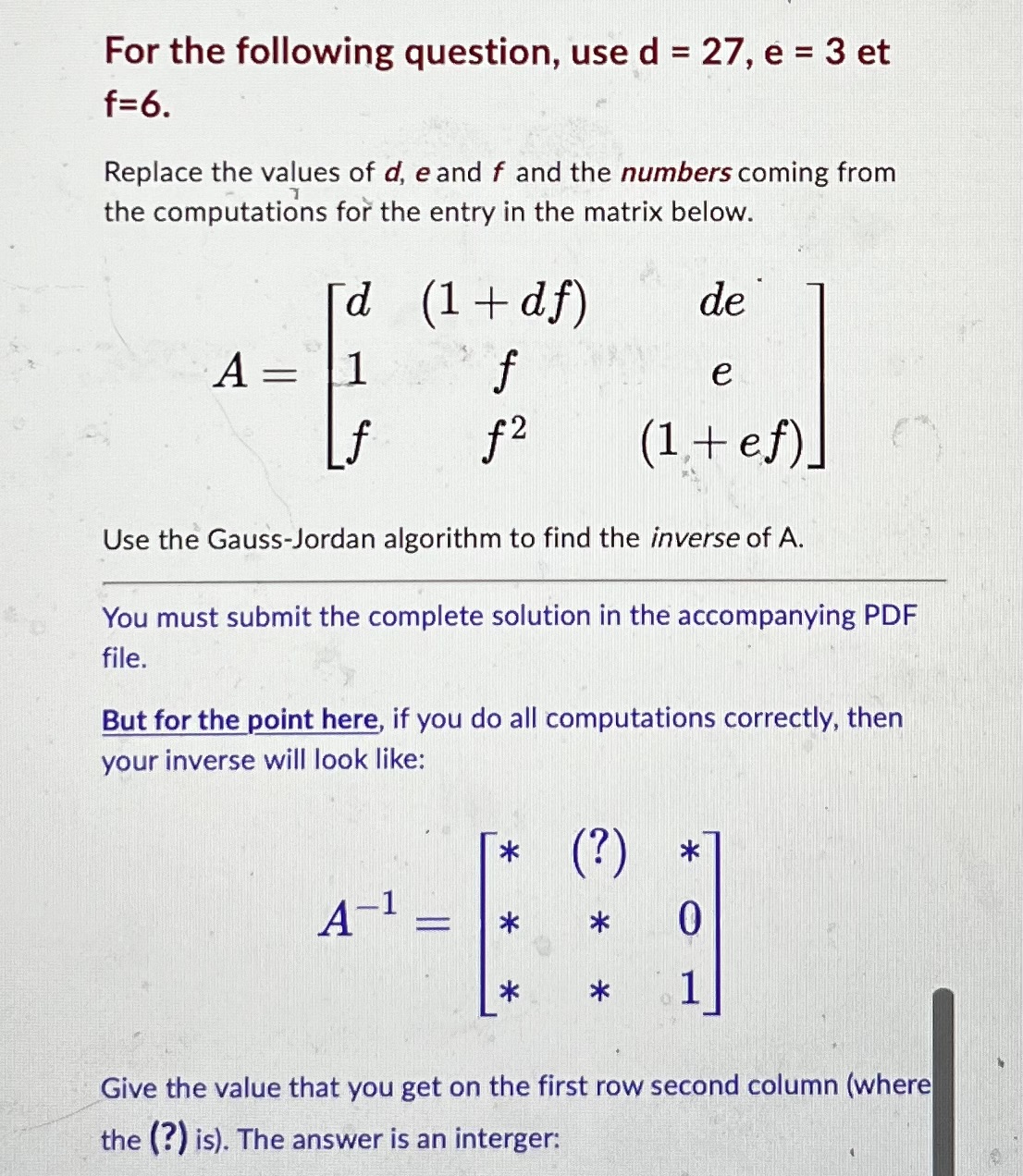 Solved For the following question, use d=27,e=3 | Chegg.com