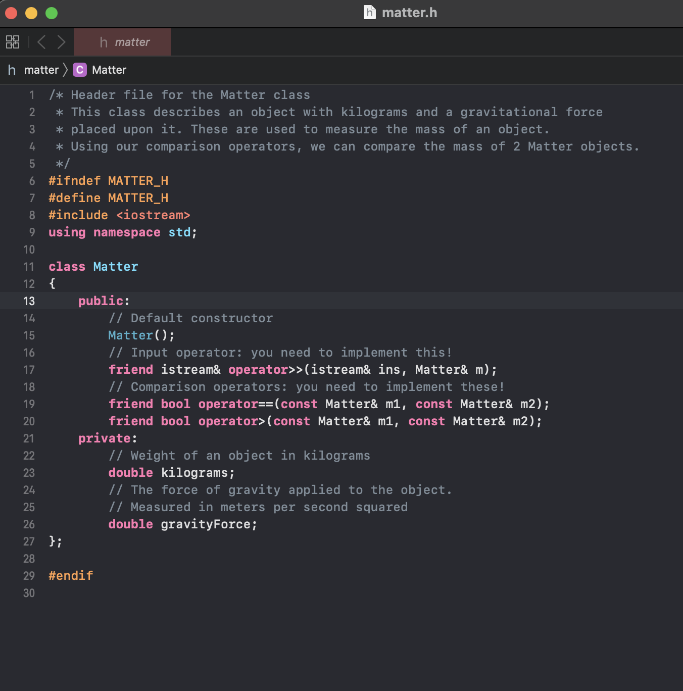 Solved h matter >C Matter /* Header file for the Matter | Chegg.com
