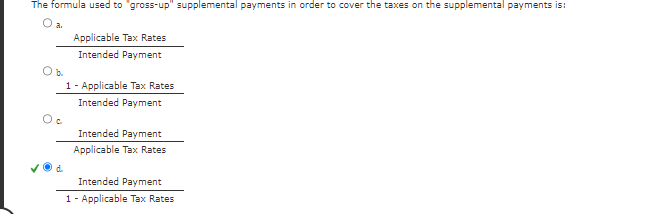 Solved The formula used to "gross-up" supplemental payments | Chegg.com