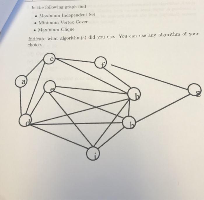 Solved In The Following Graph Find Maximum Independent Set