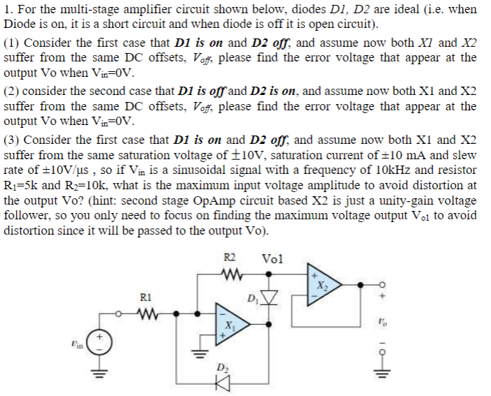 Solved 1. For the multi-stage amplifier circuit shown below, | Chegg.com