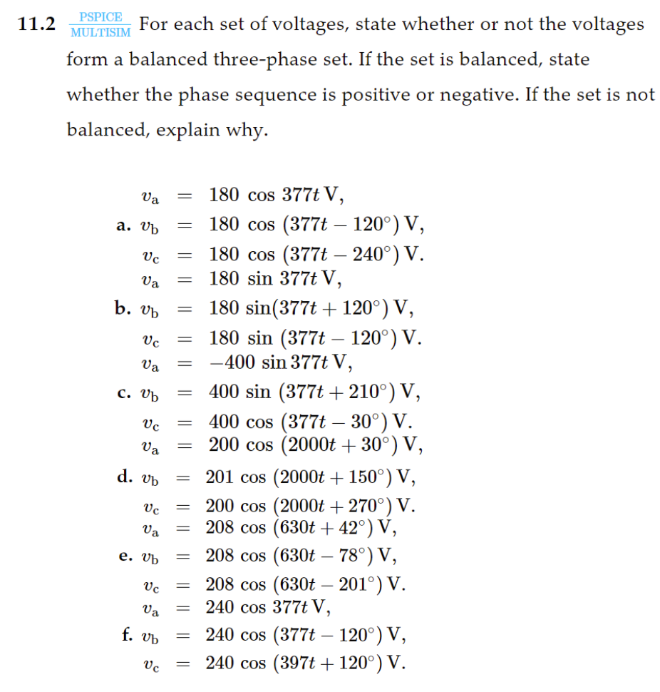 Solved 11.2 PSPICE MULTISIM For each set of voltages, state | Chegg.com