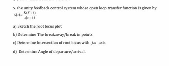 Solved 5. The unity feedback control system whose open loop | Chegg.com