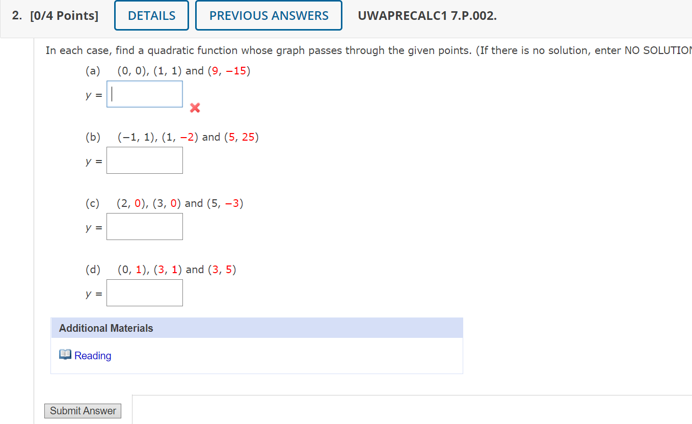 Solved In each case, find a quadratic function whose graph | Chegg.com