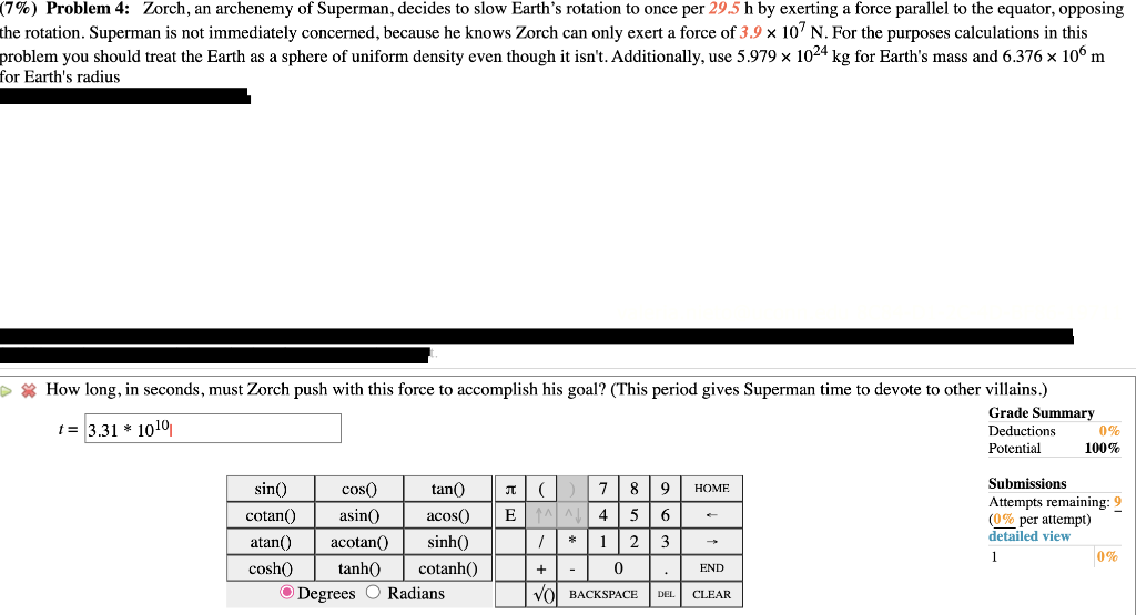 Solved (7%) Problem 4: Zorch, an archenemy of Superman, | Chegg.com