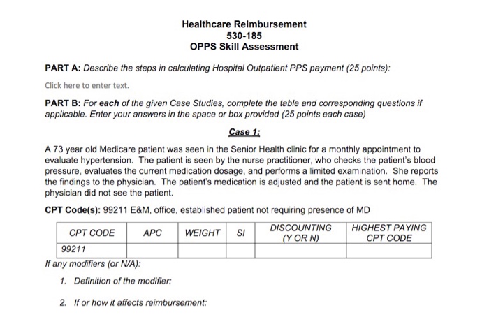 Solved Healthcare Reimbursement 530-185 OPPS Skill | Chegg.com