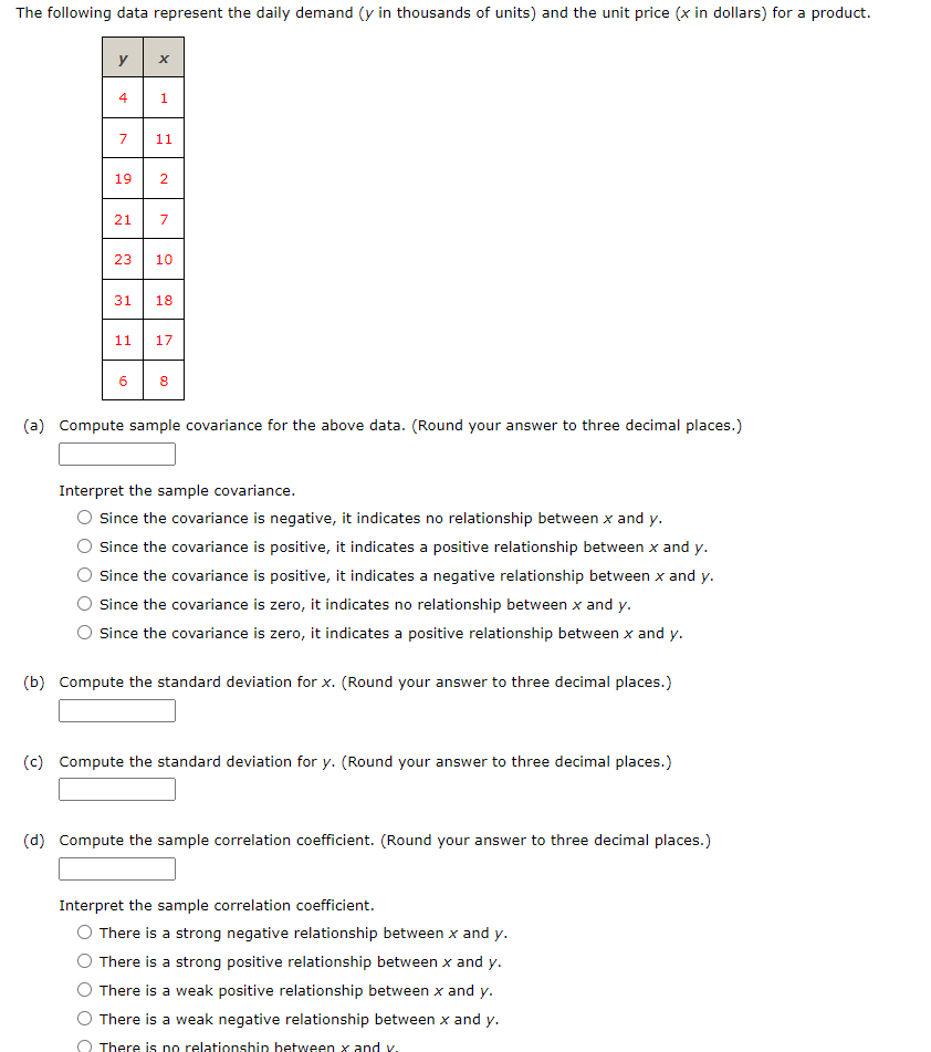 Solved (a) Compute sample covariance for the above data. | Chegg.com