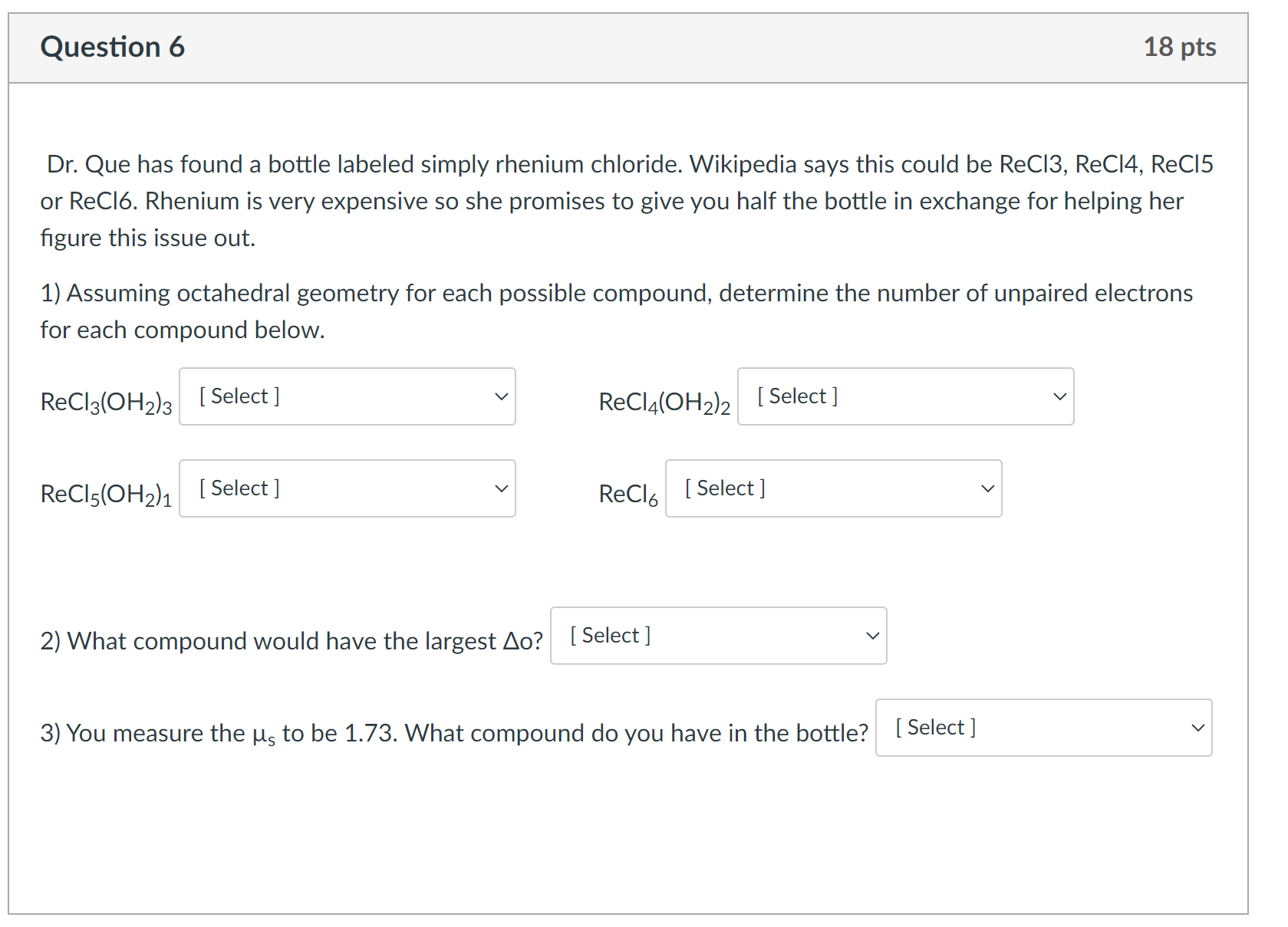 Solved Inorganic chemistry ANSWERS choices for the | Chegg.com